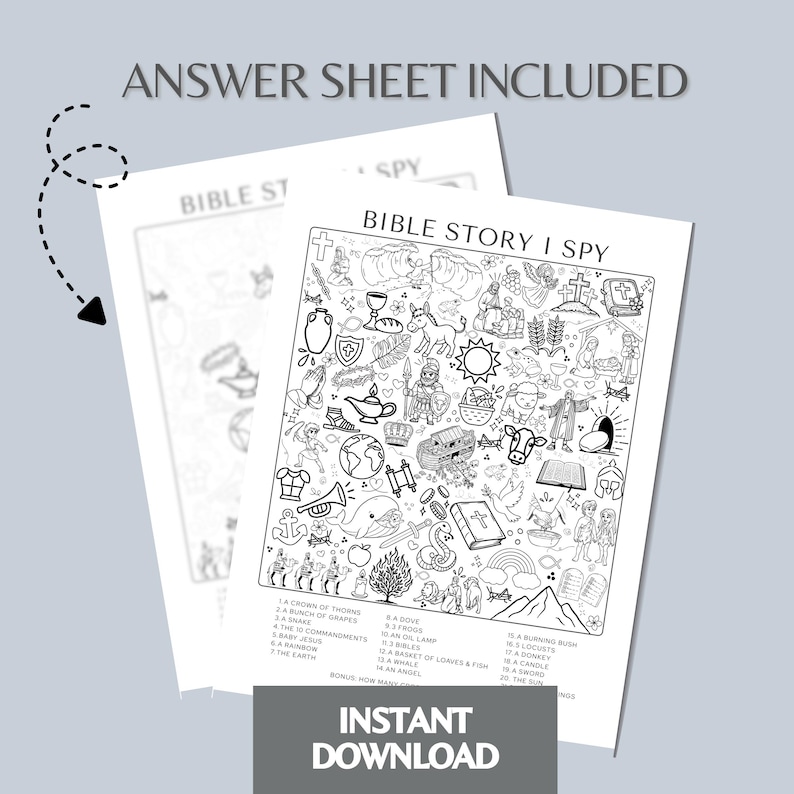 Bible Hidden Object Game, Seek and Find Activity Sheet, I Spy Printable ...