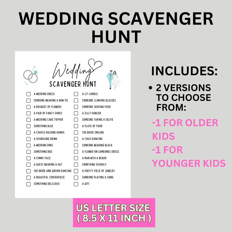 Wedding Scavenger Hunt for Kids | Wedding Reception Scavenger Hunt ...