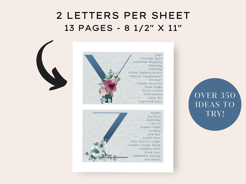 A-Z Alphabet Date Night Ideas Printable Cards | A-Z Dating Idea Cards ...