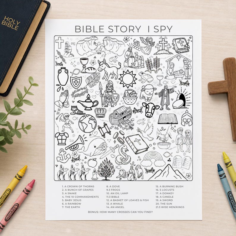 Bible Hidden Object Game, Seek and Find Activity Sheet, I Spy Printable ...