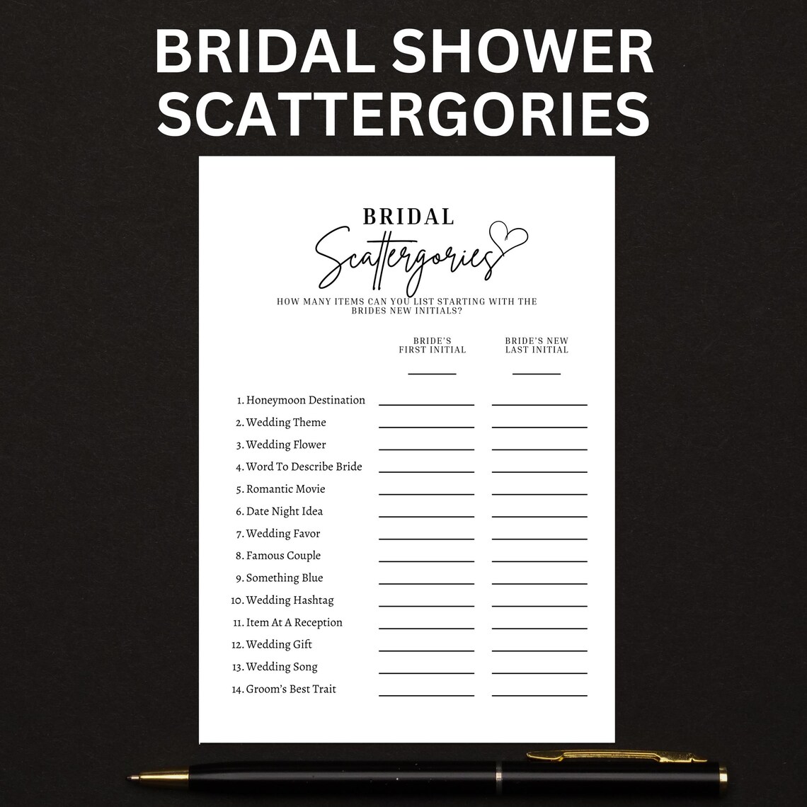 Bridal Scattergories Game Printable | Bridal Shower Scattergories PDF ...