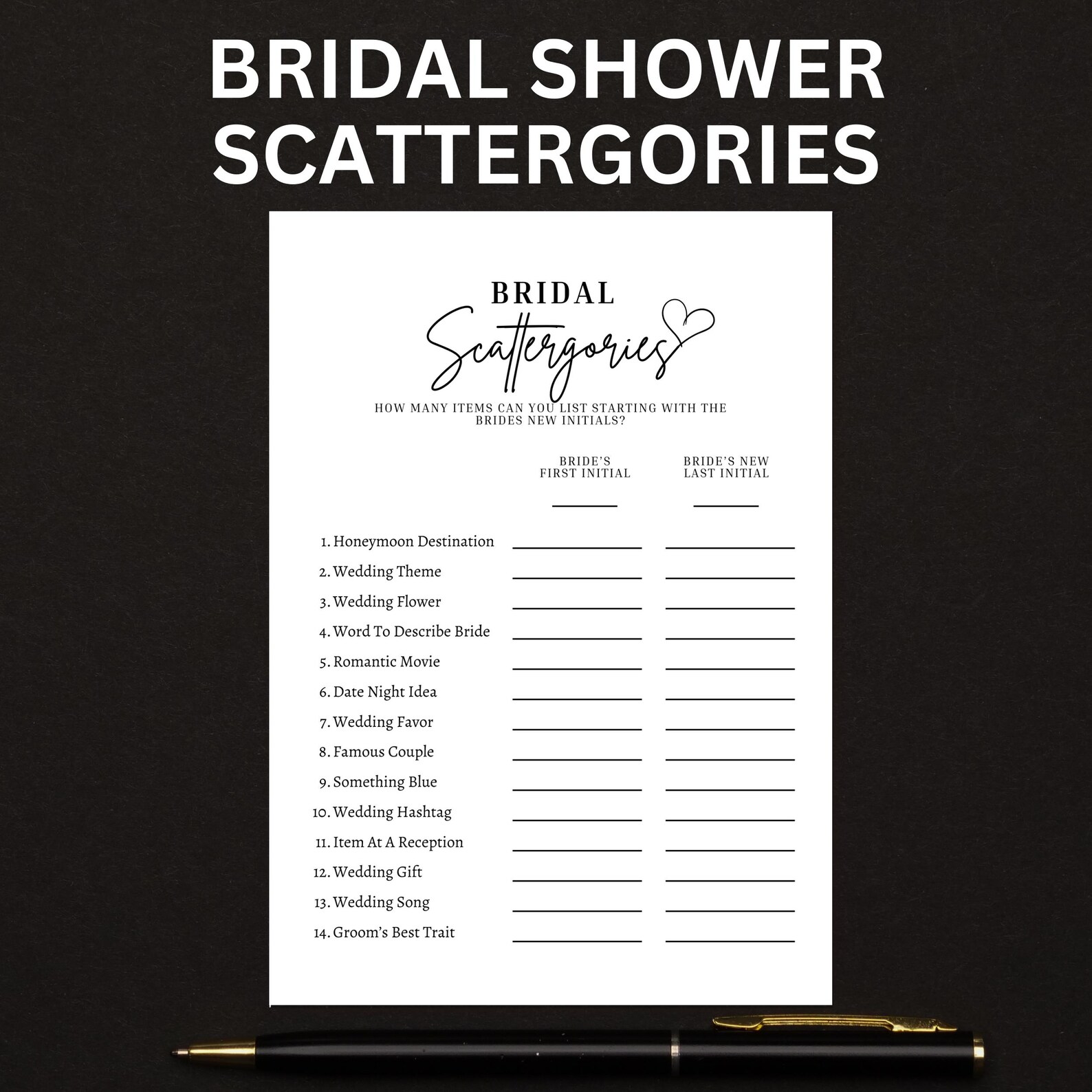 Bridal Scattergories Game Printable | Bridal Shower Scattergories PDF ...
