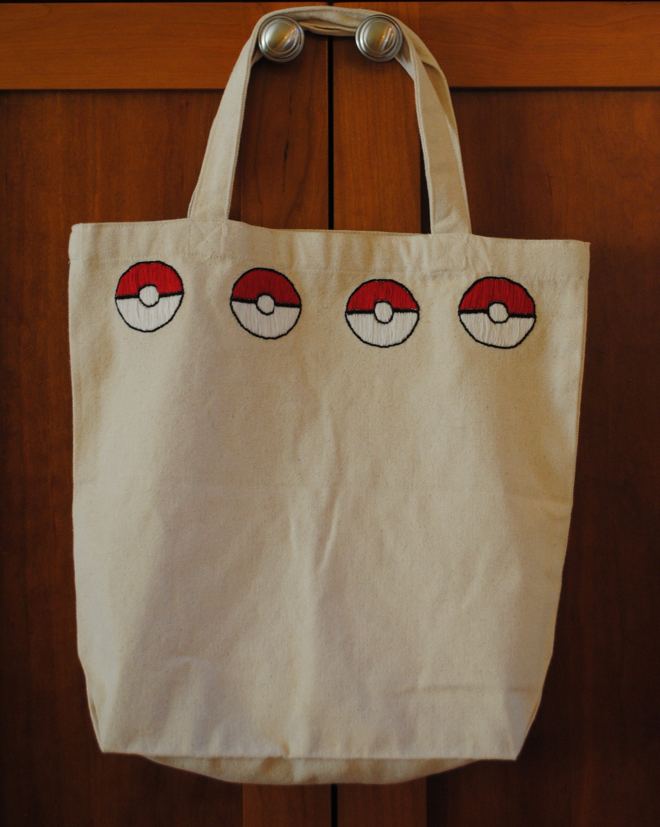 Pokemon Pokeball Hand Embroidered Reusable Canvas Tote Bag - Etsy