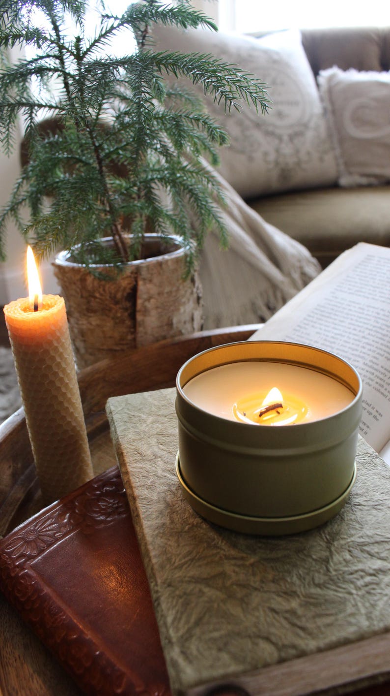 Evergreen Scented All Natural Wood Wick Candle | Made With Soy, Beeswax ...