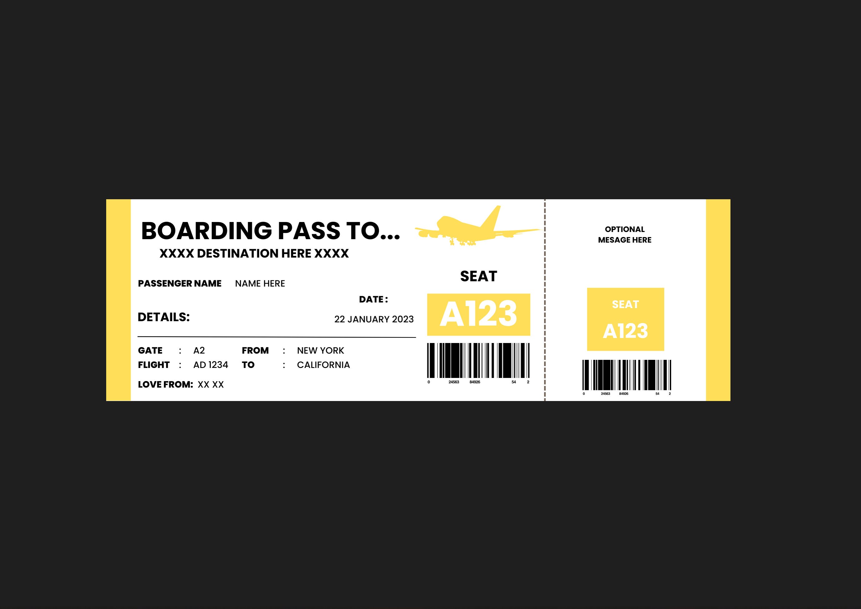 Print at Home Boarding Pass Airline Ticket, Flight Gift Voucher ...