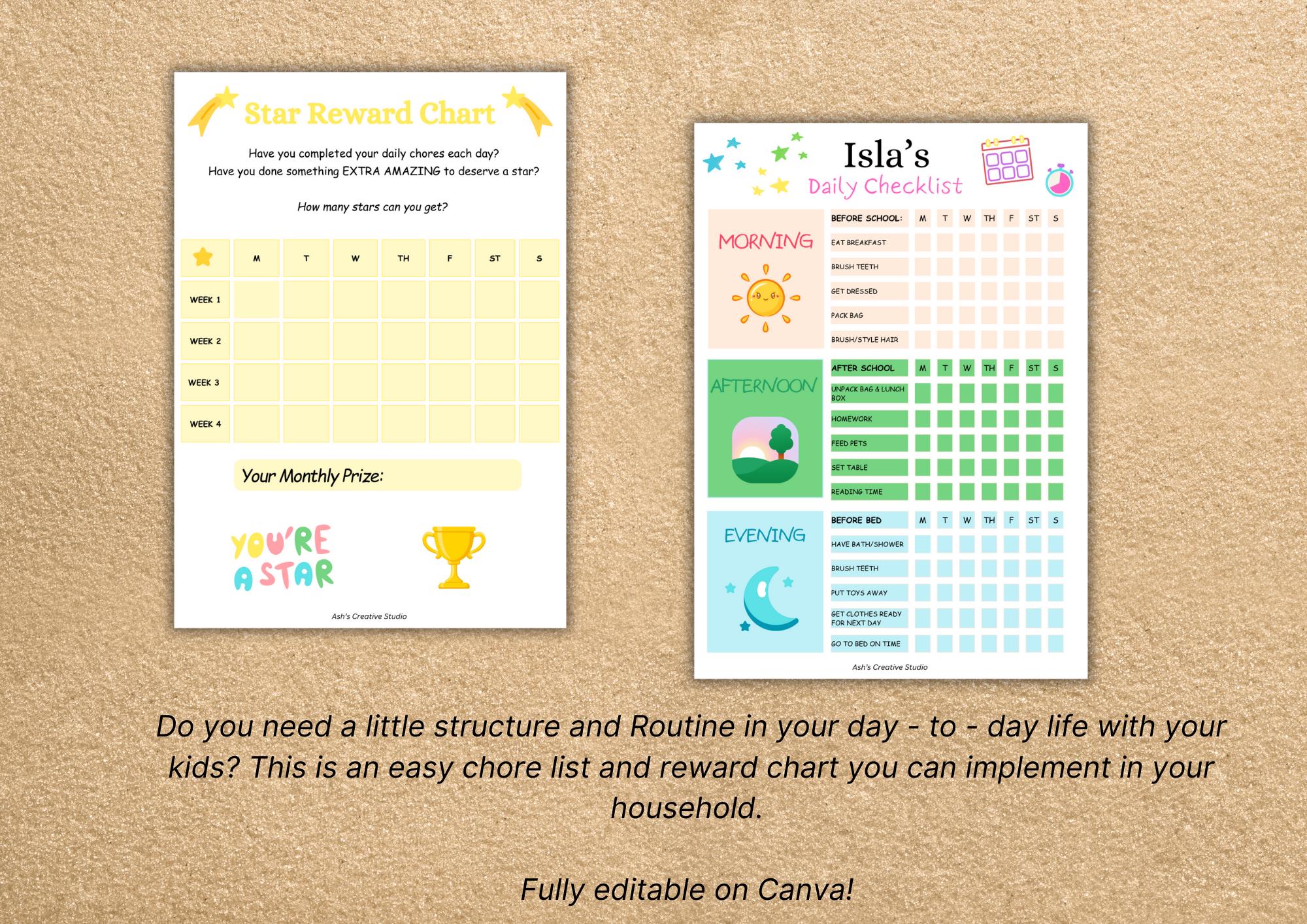 Kids Chore Checklist and Reward Chart - Etsy