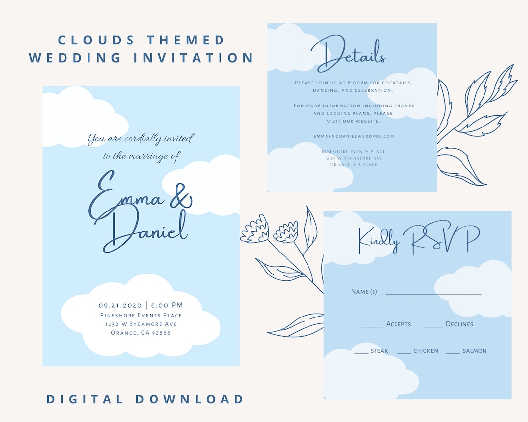 Clouds Themed Wedding Invitation Digital Download | Wedding Editable ...