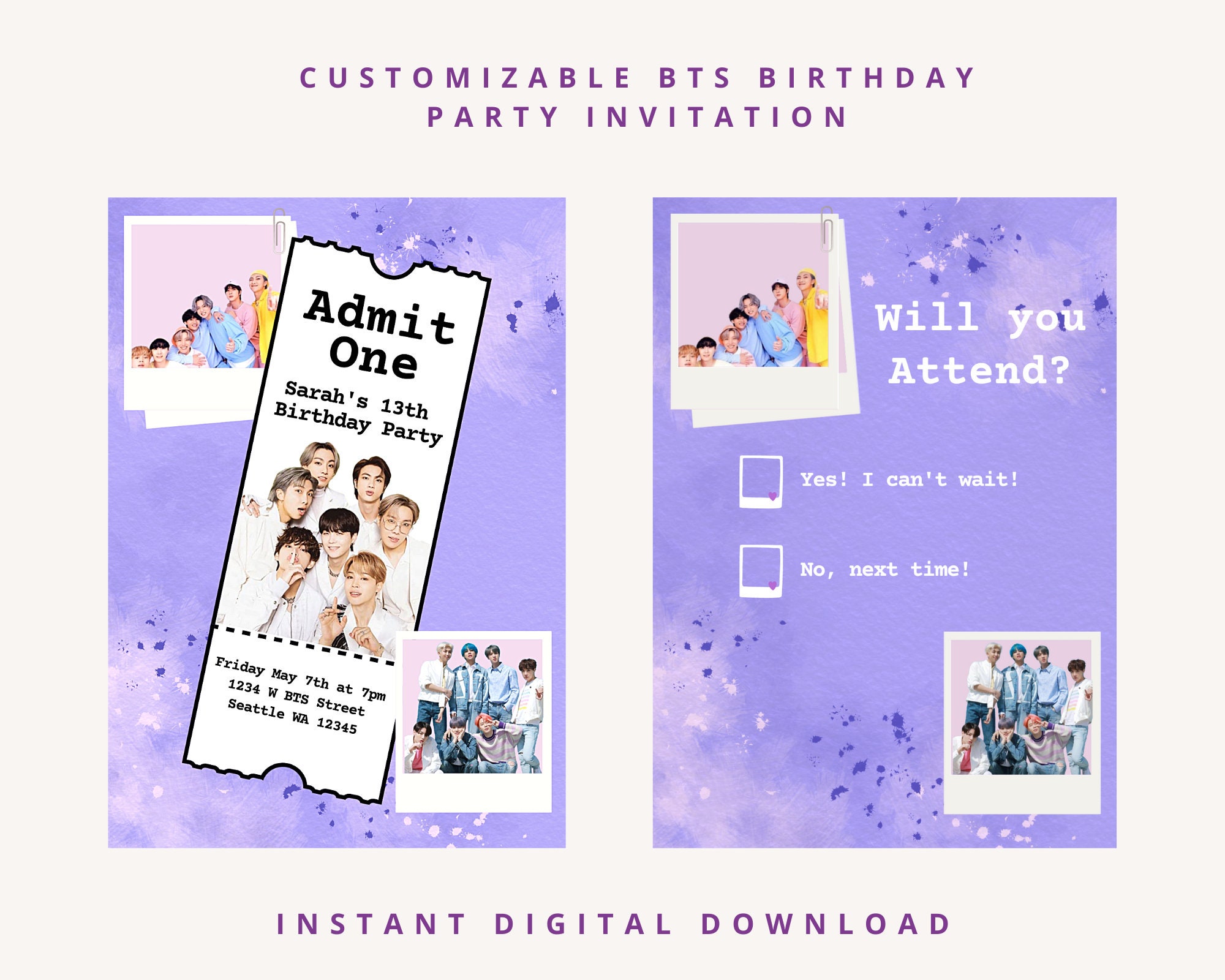 BTS Ticket Themed Birthday Party Invitation Template | Instant Digital ...