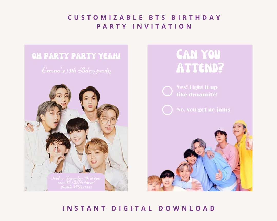 BTS Themed Digital Birthday Party Invitation | Custom Printable ...