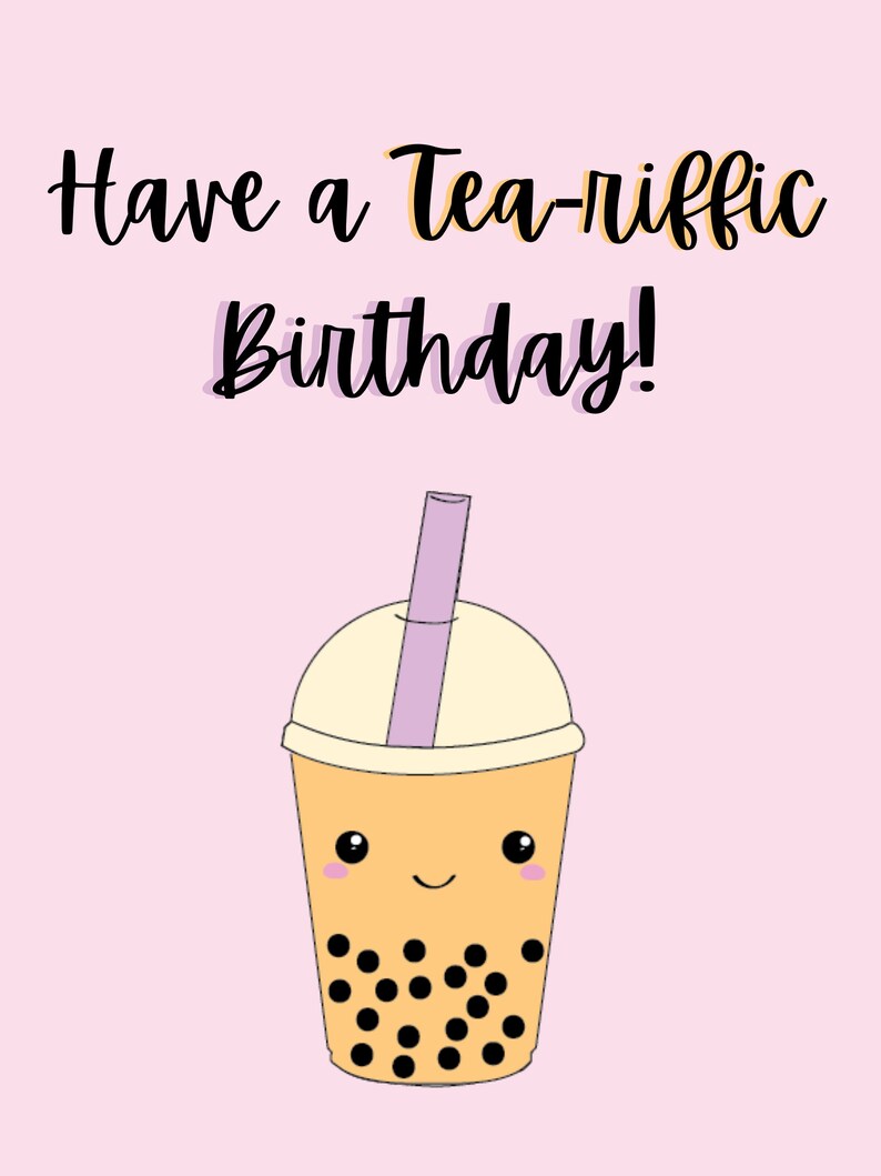 Cute Boba Themed Birthday Card Digital Download | Boba Tea Pun | Punny ...