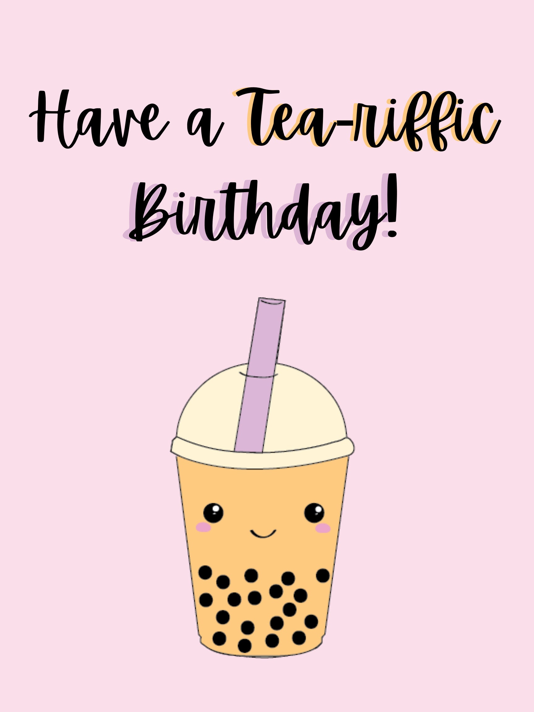 Cute Boba Themed Birthday Card Digital Download | Boba Tea Pun | Punny ...