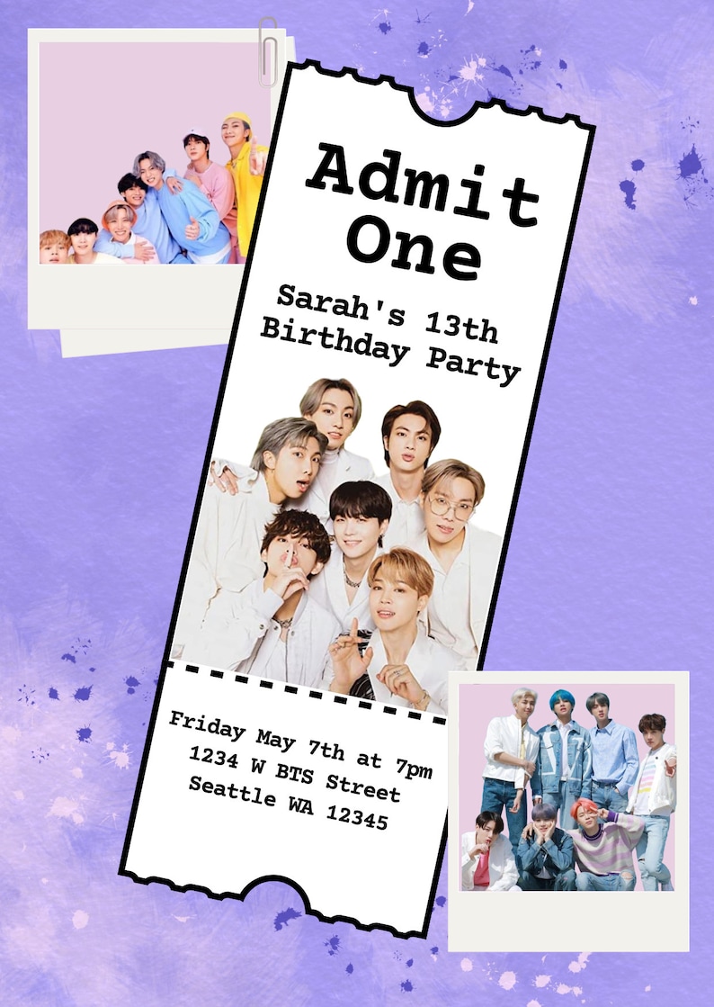 BTS Ticket Themed Birthday Party Invitation Template | Instant Digital ...