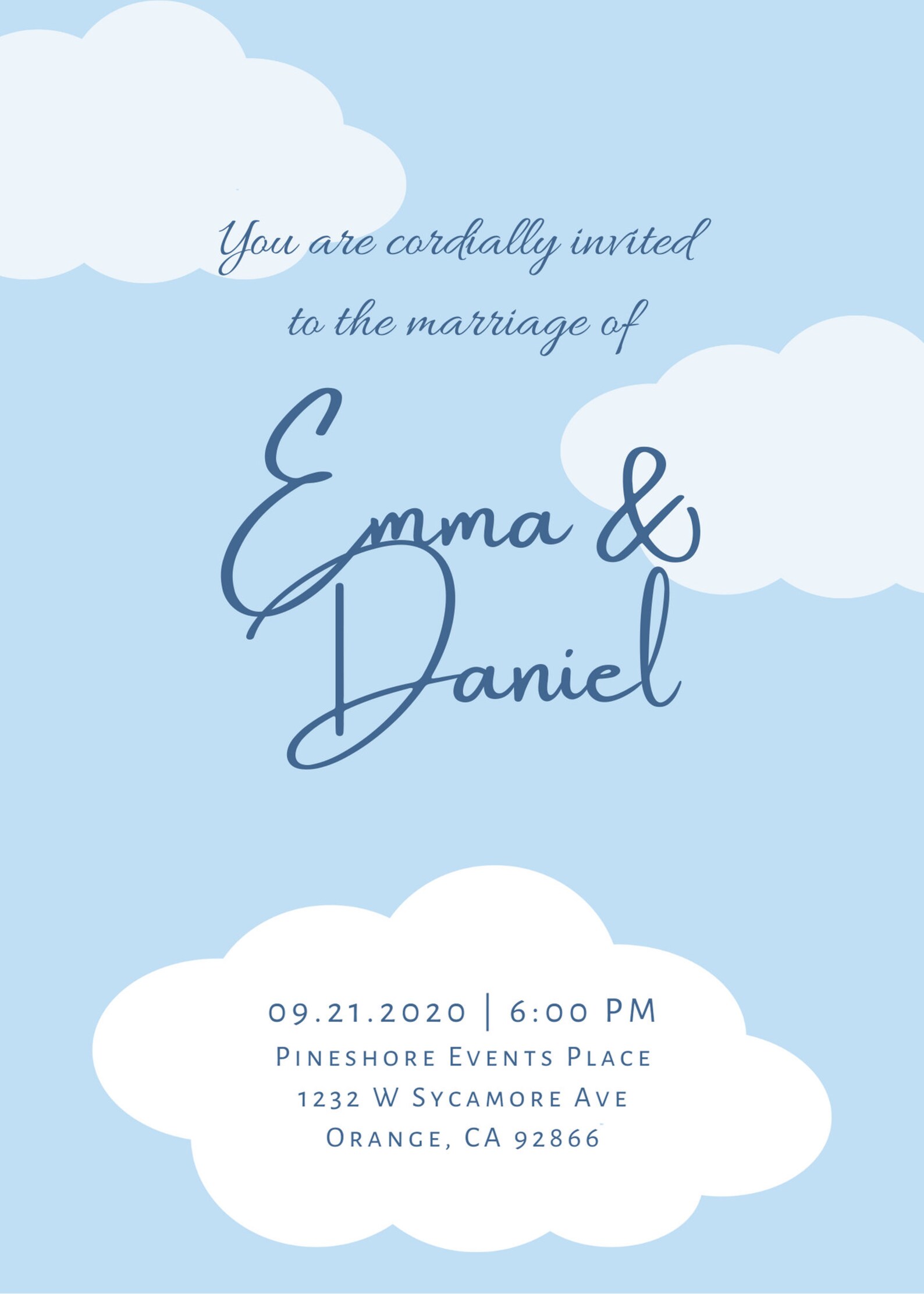 Clouds Themed Wedding Invitation Digital Download | Wedding Editable ...