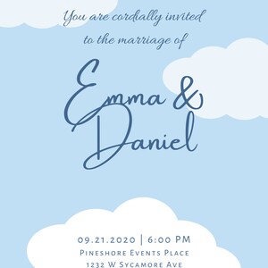 Clouds Themed Wedding Invitation Digital Download | Wedding Editable ...