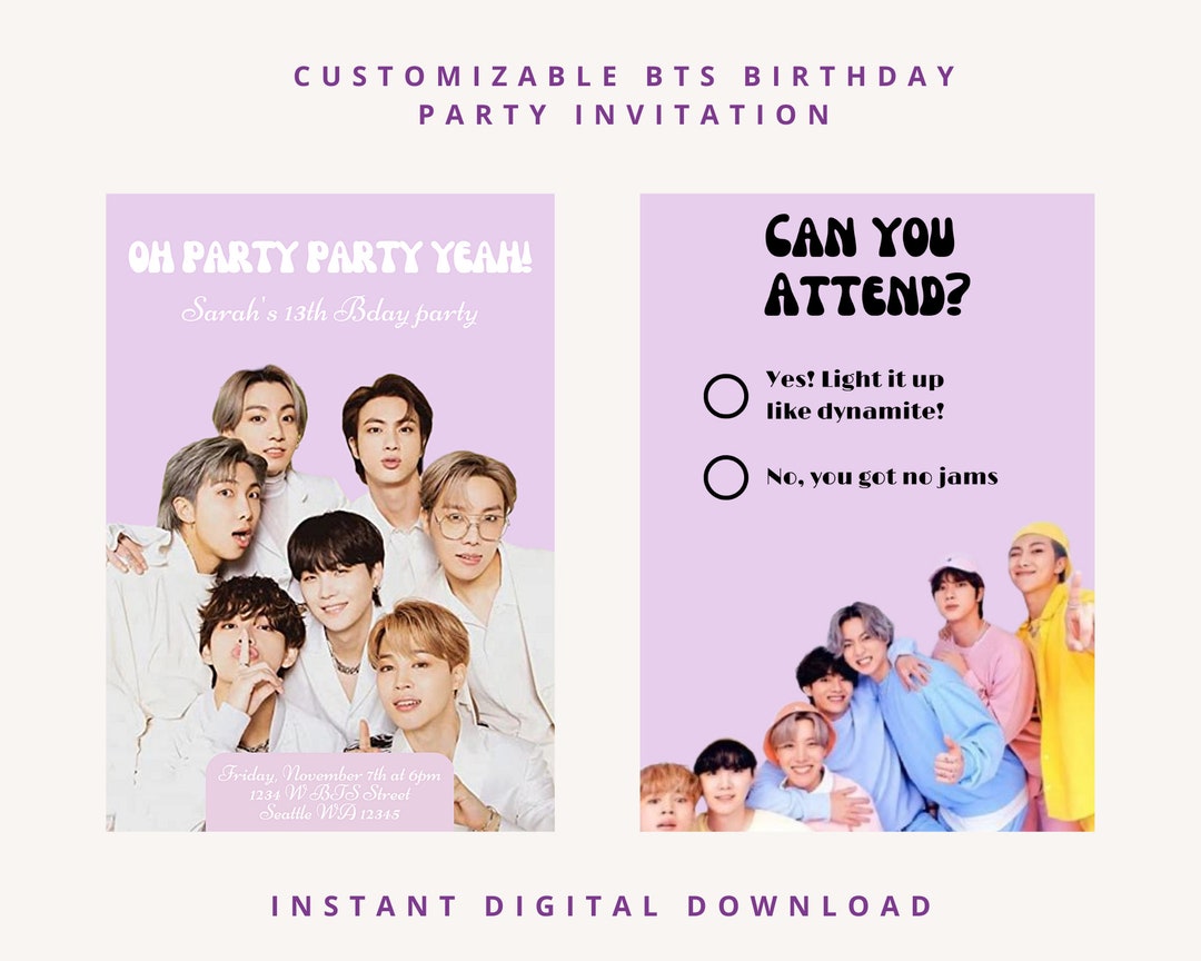 BTS Themed Digital Birthday Party Invitation Custom - Etsy