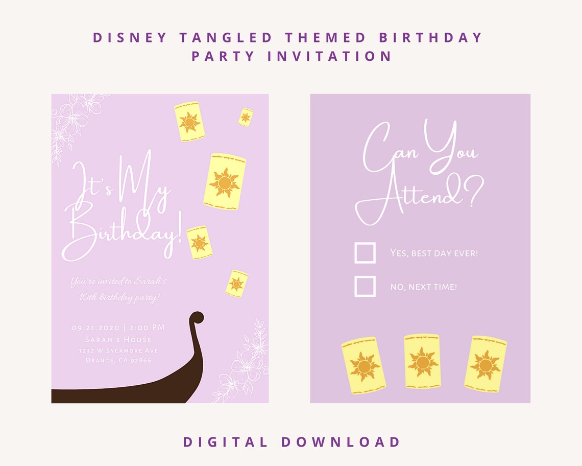 Tangled Themed Birthday Invitation Digital Download Rapunzel Bday ...