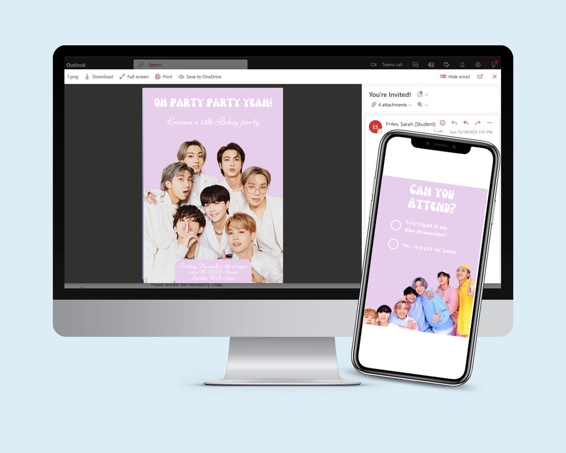 BTS Themed Digital Birthday Party Invitation | Custom Printable Invitation | Oh Party Party Yeah ...