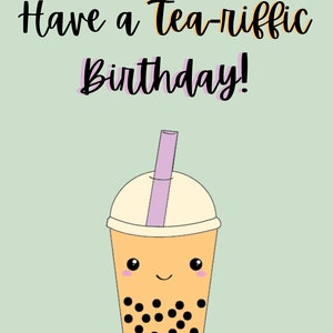Cute Boba Themed Birthday Card Digital Download | Boba Tea Pun | Punny ...