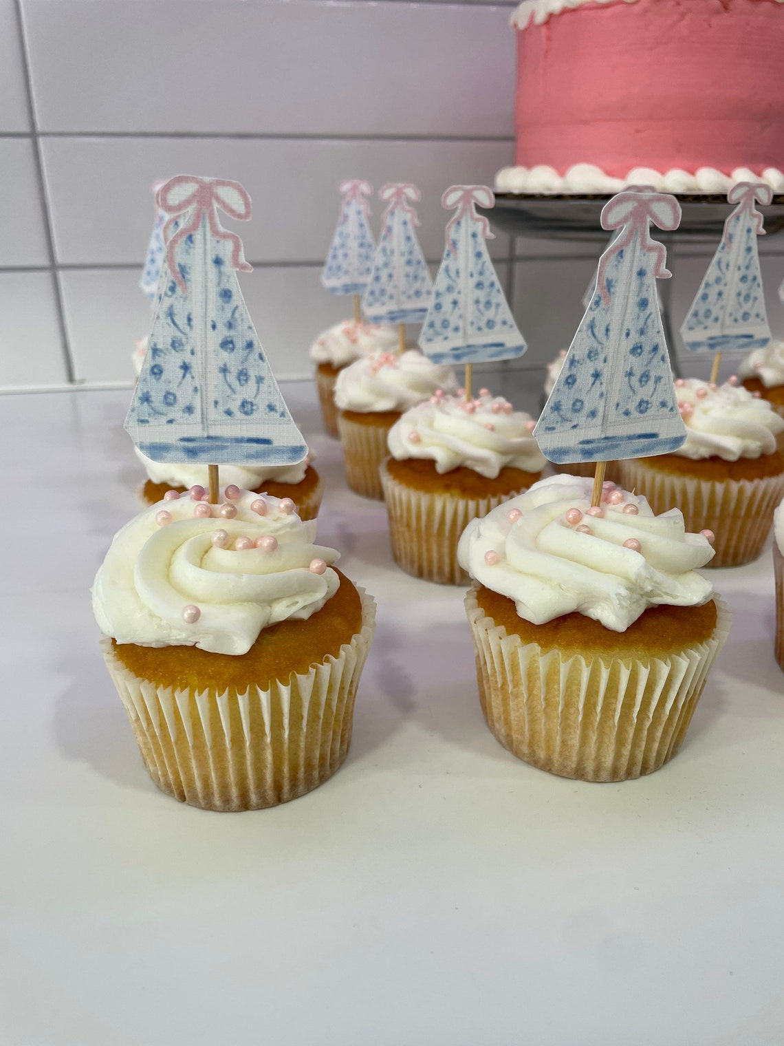 Sailboat Cupcake Toppers Theme Baby Shower Birthday Girl Sweet Classic ...
