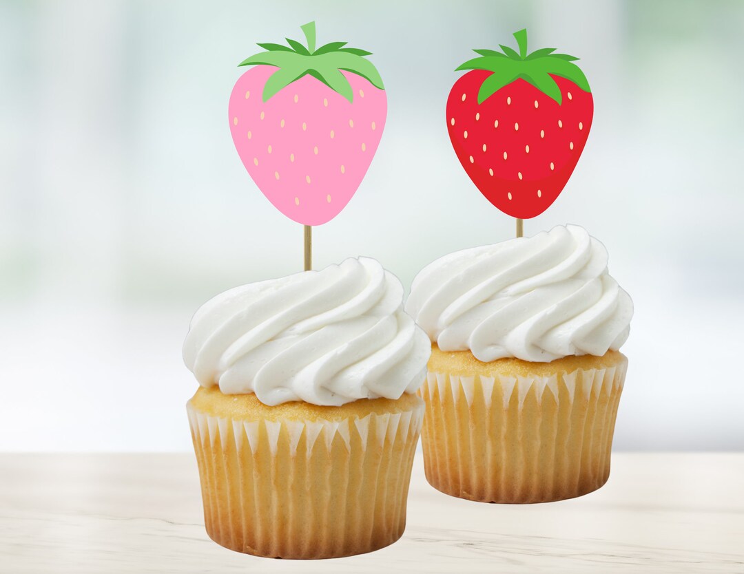Strawberry Theme Cupcake Toppers - Etsy