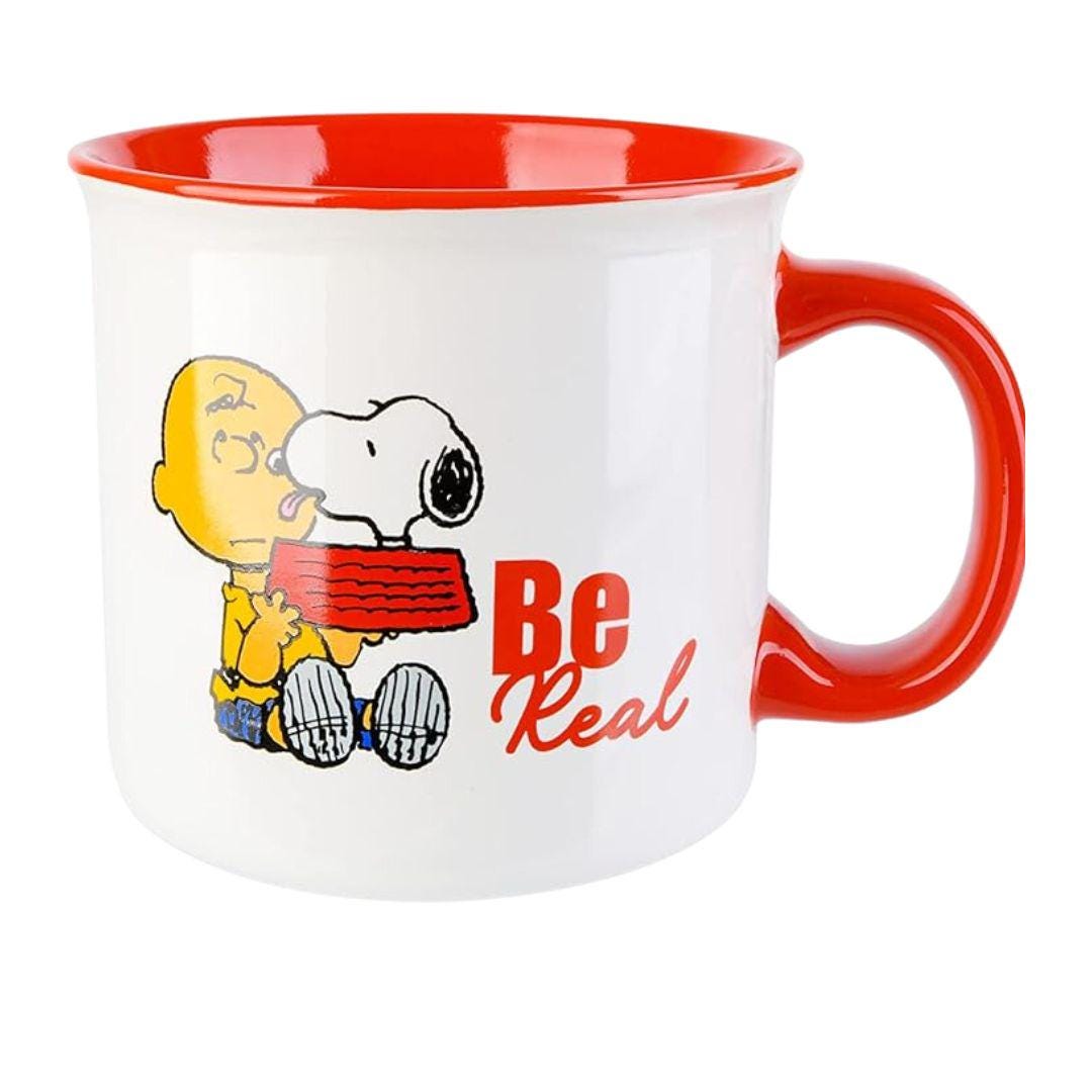 Peanuts Mug: Charlie Brown & Snoopy, Red Interior - 20 Oz Coffee Mug - Etsy