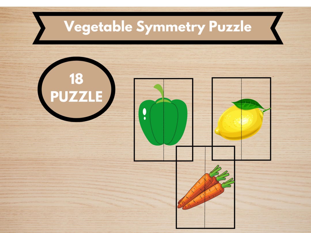 Vegetable Symmetry Puzzles Matching Cards, Toddler Puzzle, Montessori ...