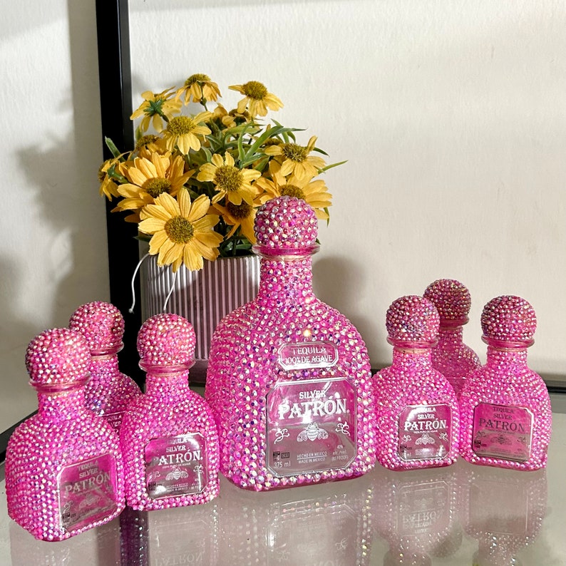 Bedazzled Pink Bling Patron Bottle Set (multiple Bottle Set Options) - Etsy
