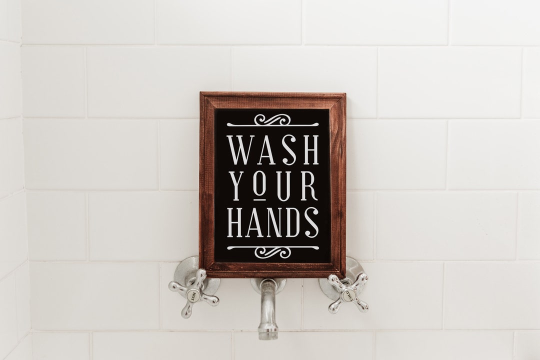 Wash Your Hands Sign | Rustic Bathroom Sign, Wood Framed Canvas Sign ...