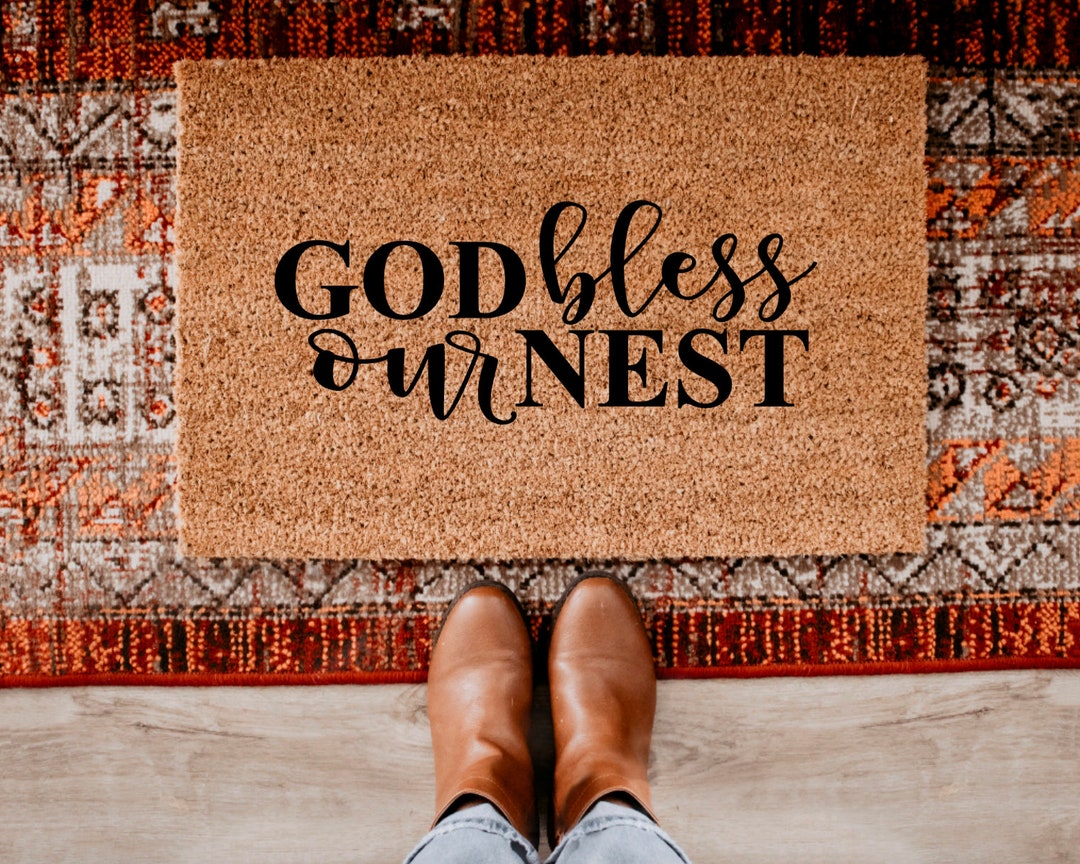 God Bless Our Nest Welcome Mat for Front Door Mat Gift Wedding Gifts ...