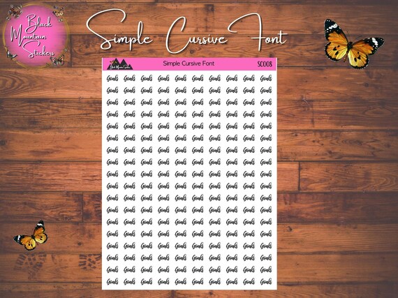 GOALS Simple Cursive Font Printable Script Stickers - Etsy
