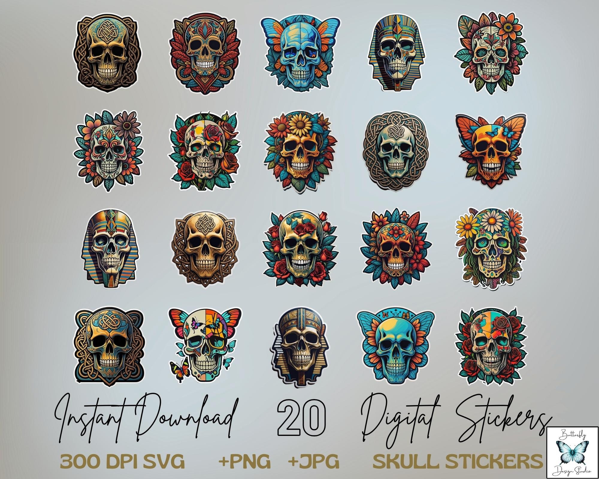 SKULL STICKERS, Transparent Background, High Res, Clipart, Digital PNG ...