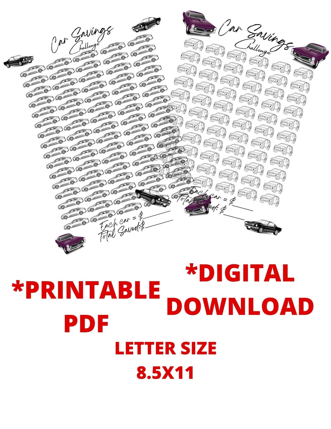 Car Savings Challenge, Track Car Savings, Digital Sheet to Track ...
