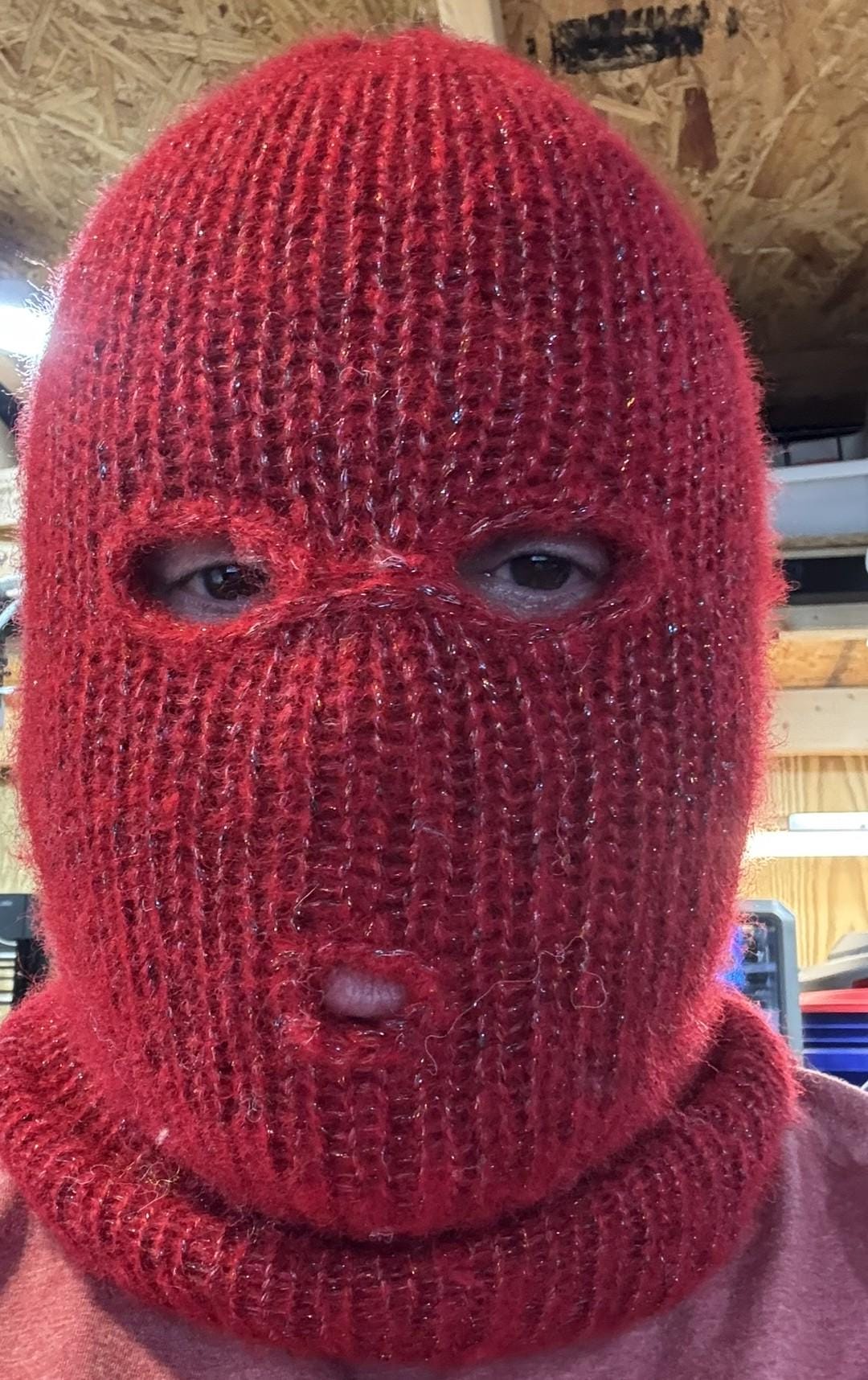 Ski Mask Balaclava 3 Hole Red Shiny Yarn Mohair Blend - Etsy