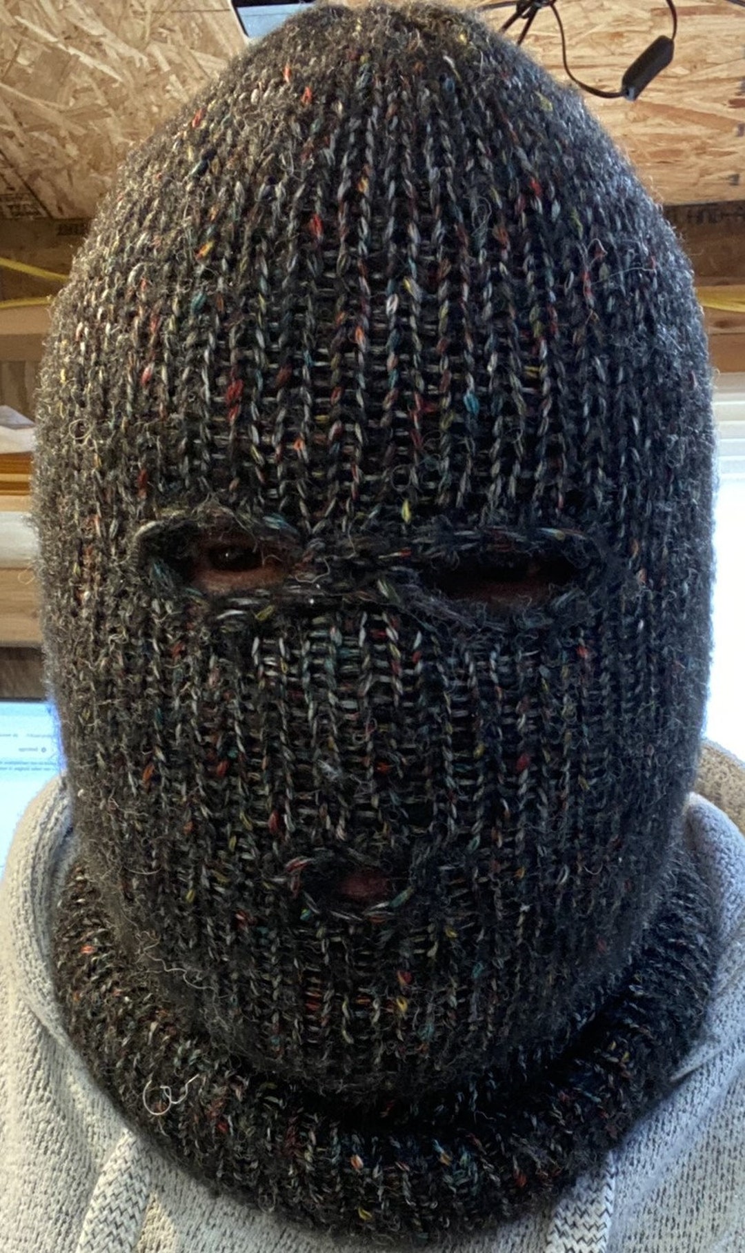 3 Hole Ski Mask Balaclave Three Layers Thick Black Speck Handmade Soft ...