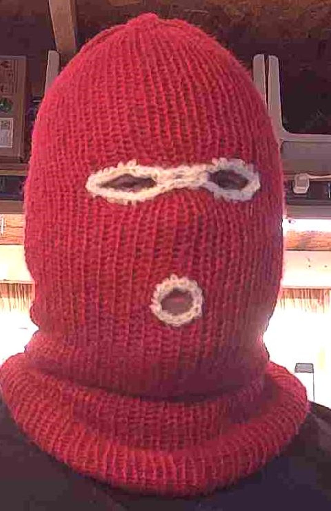 Balaclava Ski Mask Red/white Double Layer Mohair Blend Winter Hat Warm ...