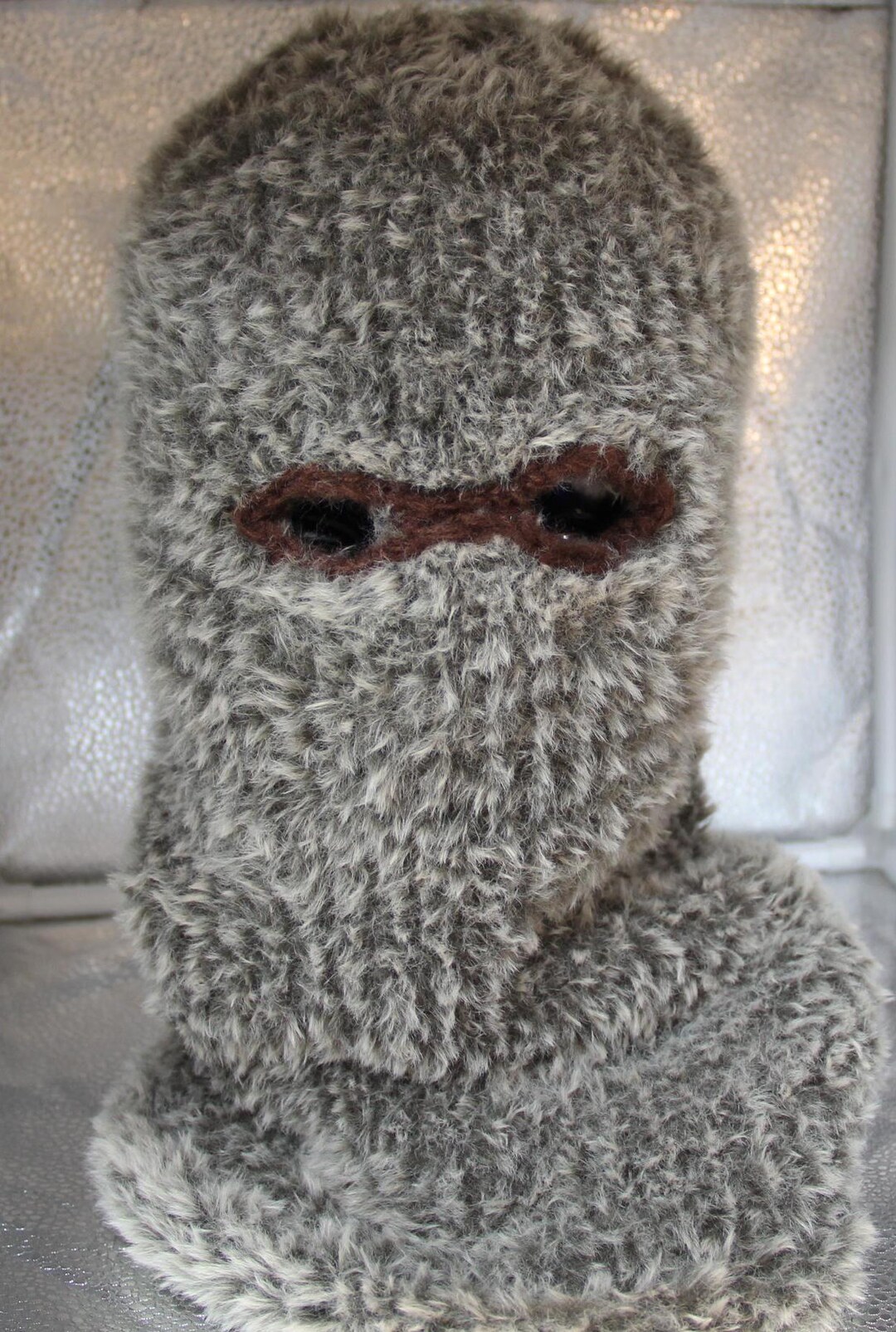Balaclava/ski Mask 2 Hole Furry Yarn Thick Gray/brown Winter Hat - Etsy