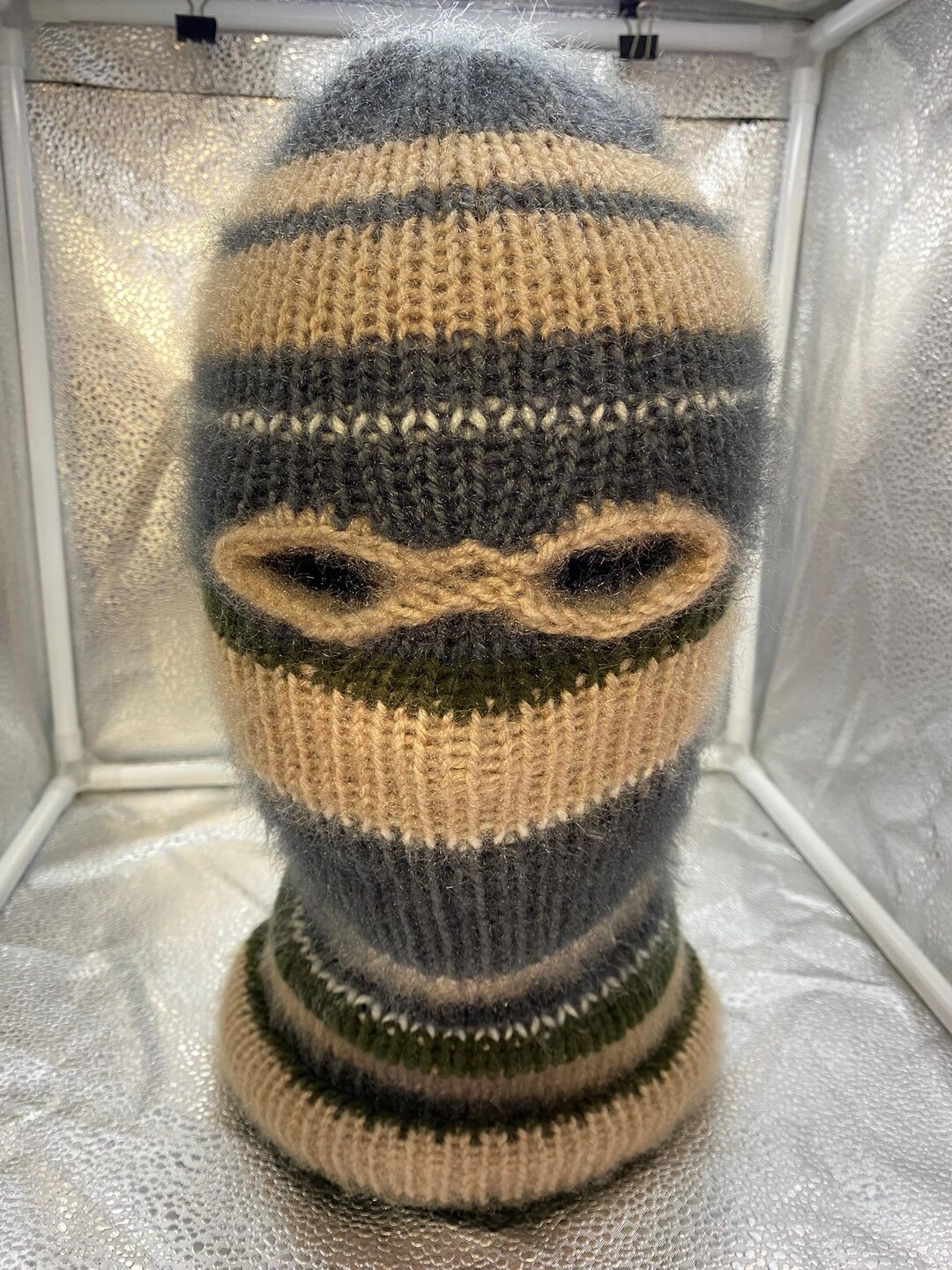 Green/khaki Stripe 2 Hole Ski Mask Balaclava Winter Hat Double Layer ...