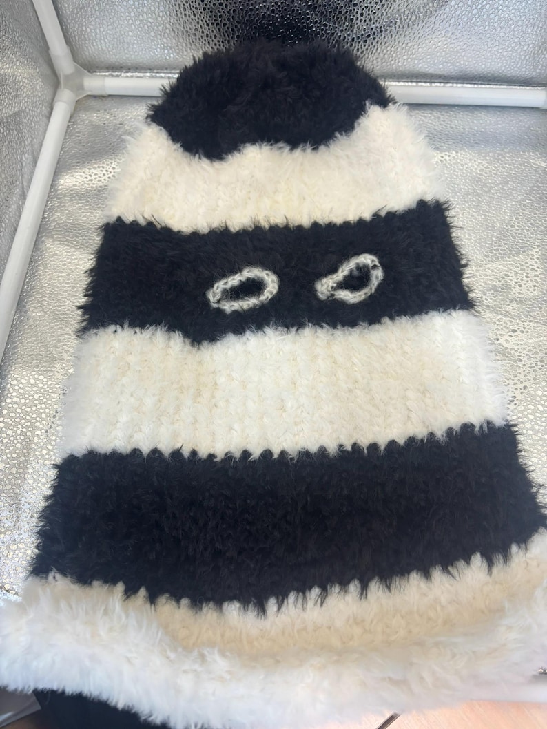 Fur Yarn Ski Mask Balaclava Black/white Thick Soft Warm Two Hole - Etsy