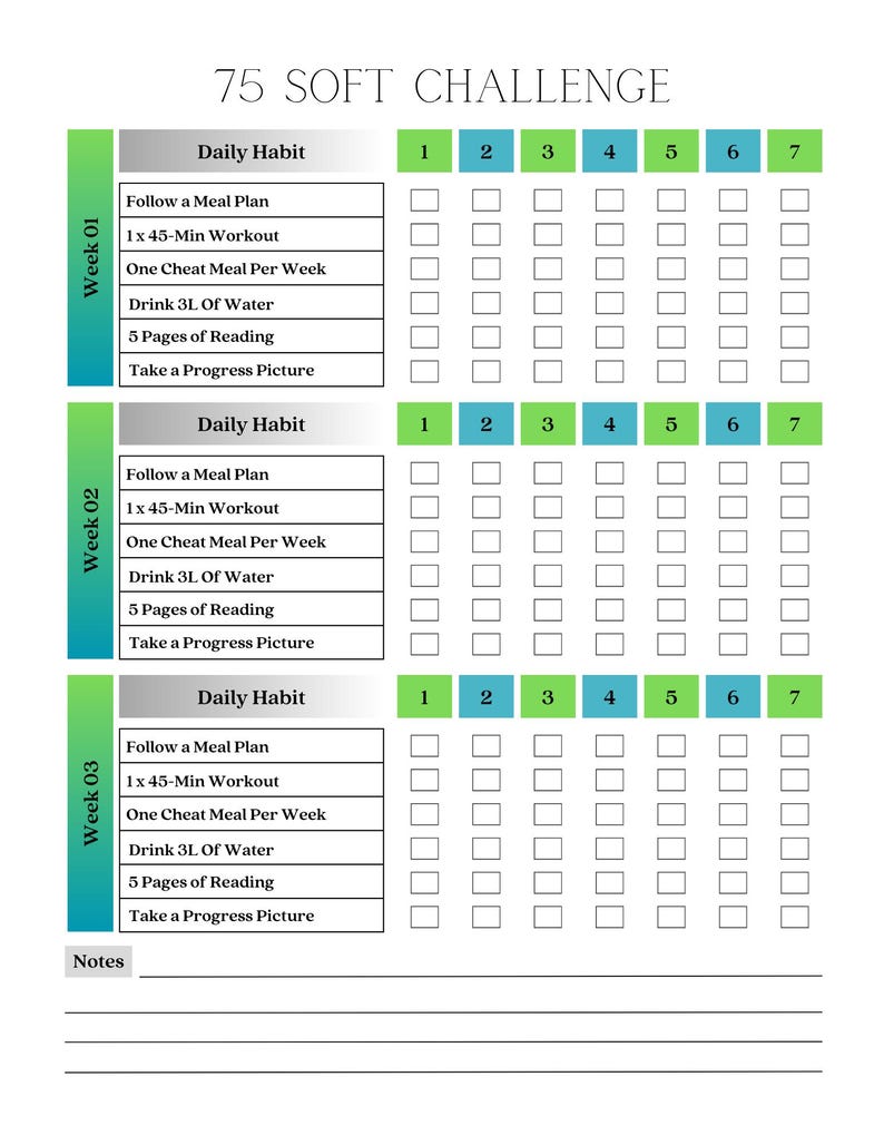75 Soft Challenge Planner: Fitness, Meal & Habit Tracker (digital ...