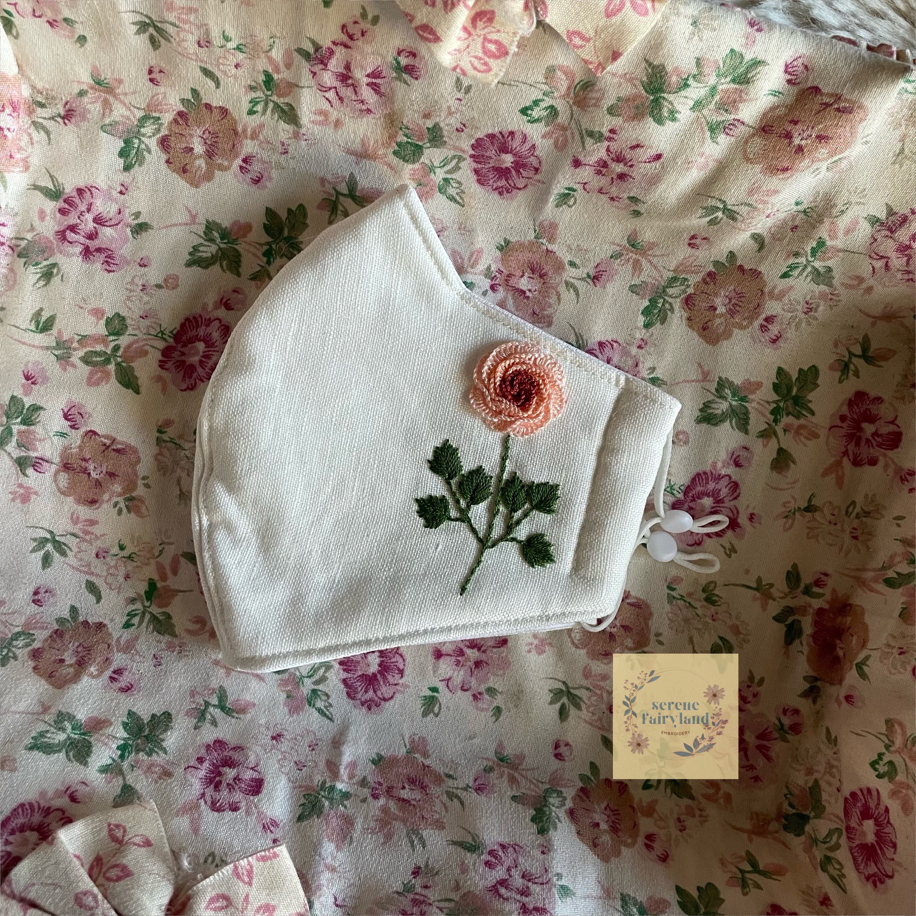 Embroidered Linen Face Mask, Three Layered Washable Mask With ...