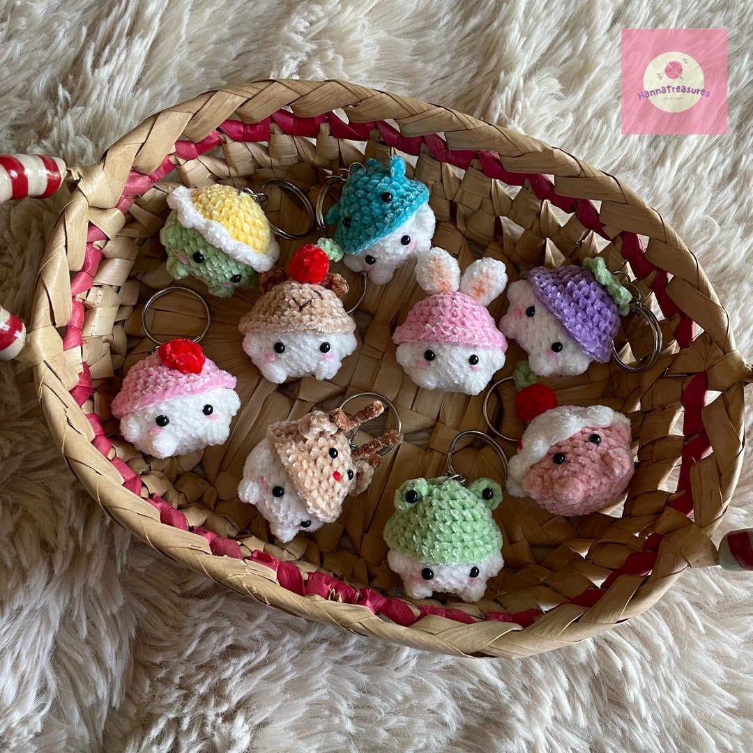 Handmade Crochet Small Animal Cake Mushroom, Keychain Attached ...
