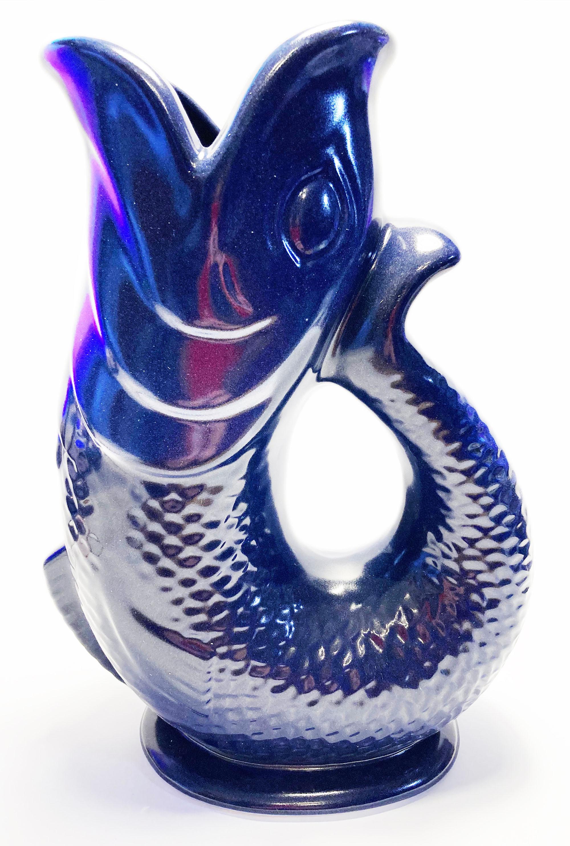 Cobalt Blue Gurgle Fish Pitcher: 50 Oz Porcelain Water Jug - Etsy
