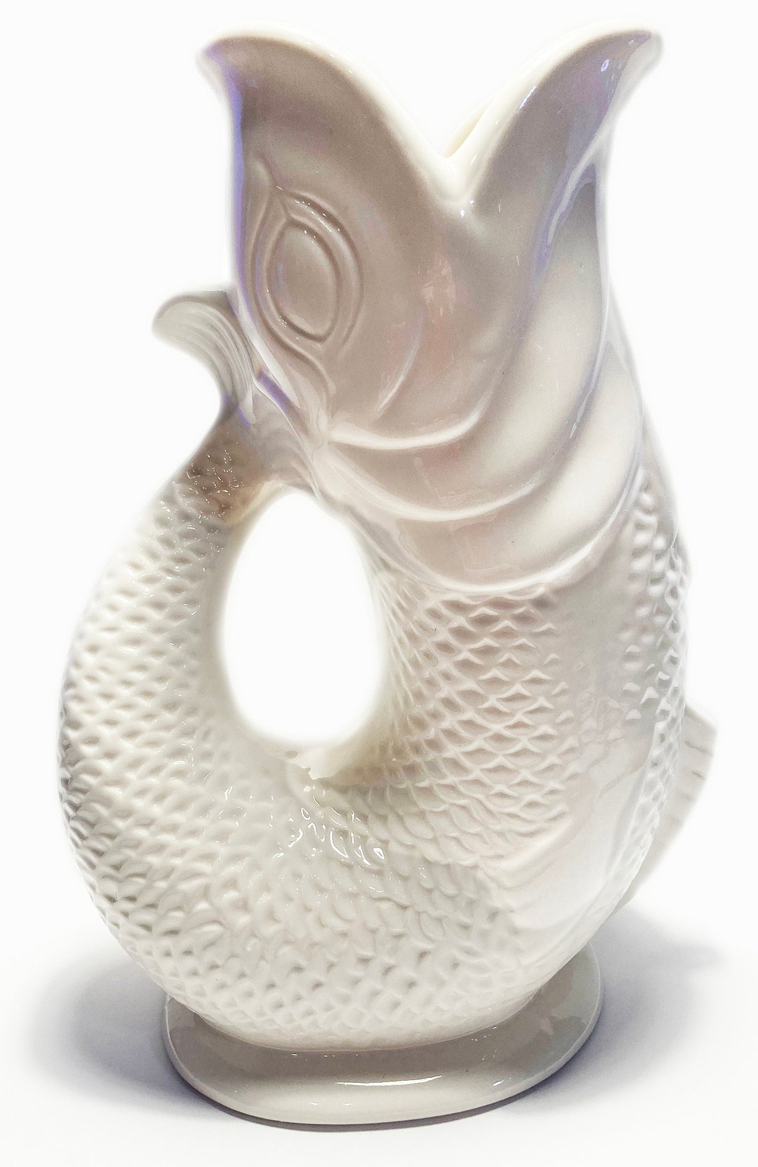 White Porcelain Gurgle Fish Pitcher: Large 50 Oz Water Jug 10.5 Inches ...