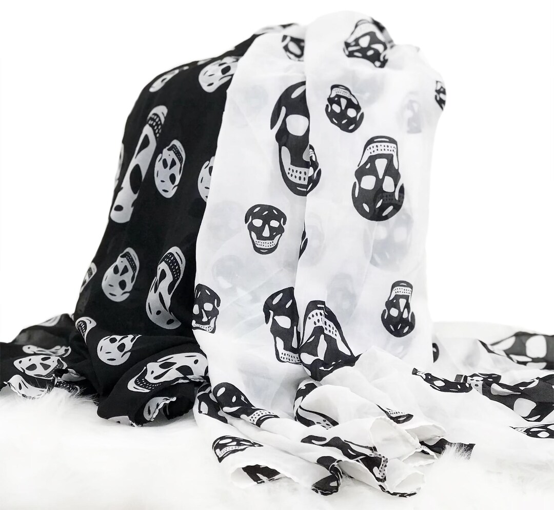 Skull Chiffon Scarf: Gothic Fashion Accessory, Black and White Silky ...