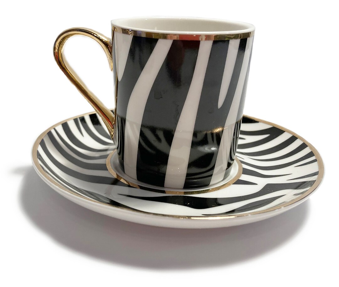 Two Sets Zebra Stripe Bone China Espresso Cups and Saucers: Black ...