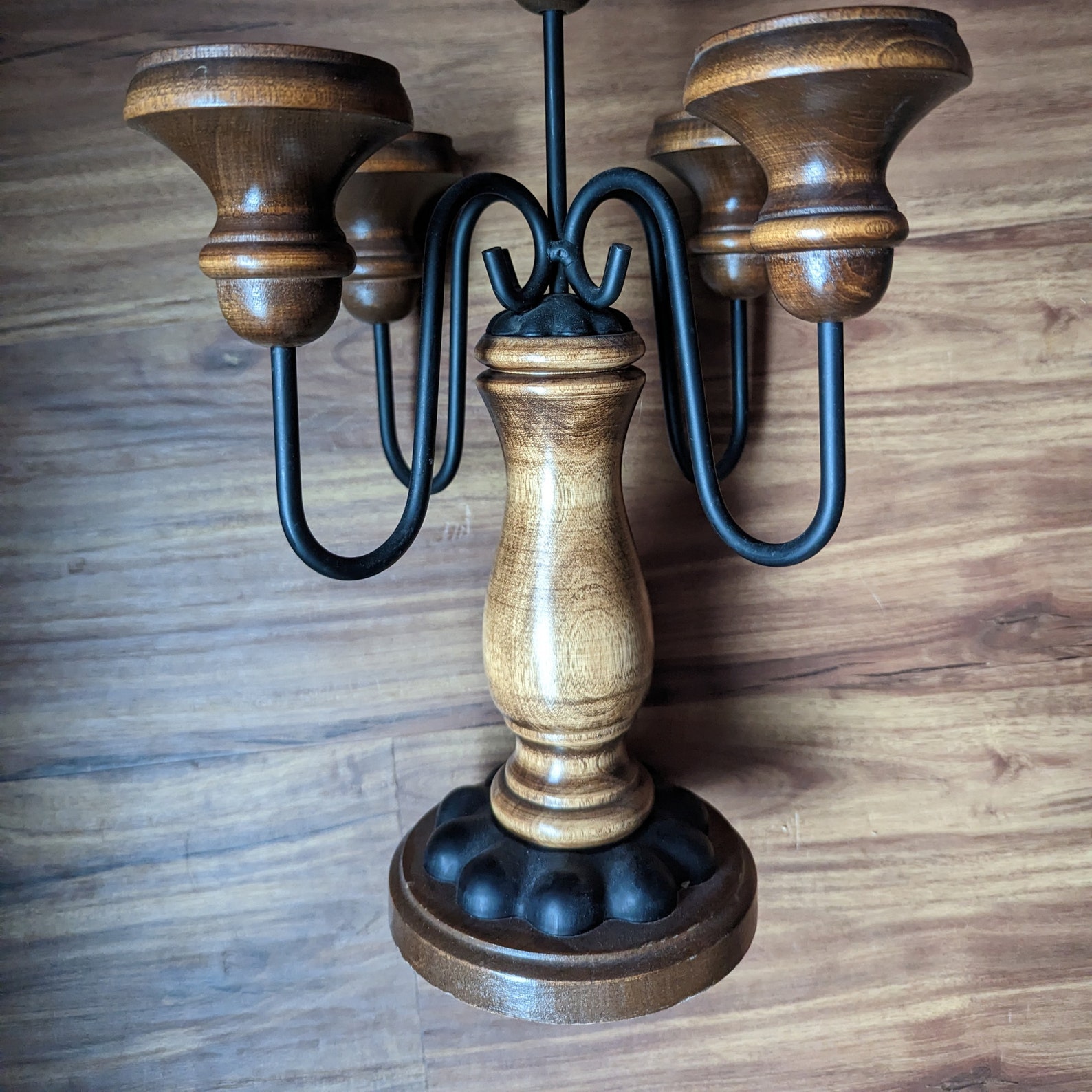 MCM 5 Candle Holder Candelabra Wood and Black Metal - Etsy