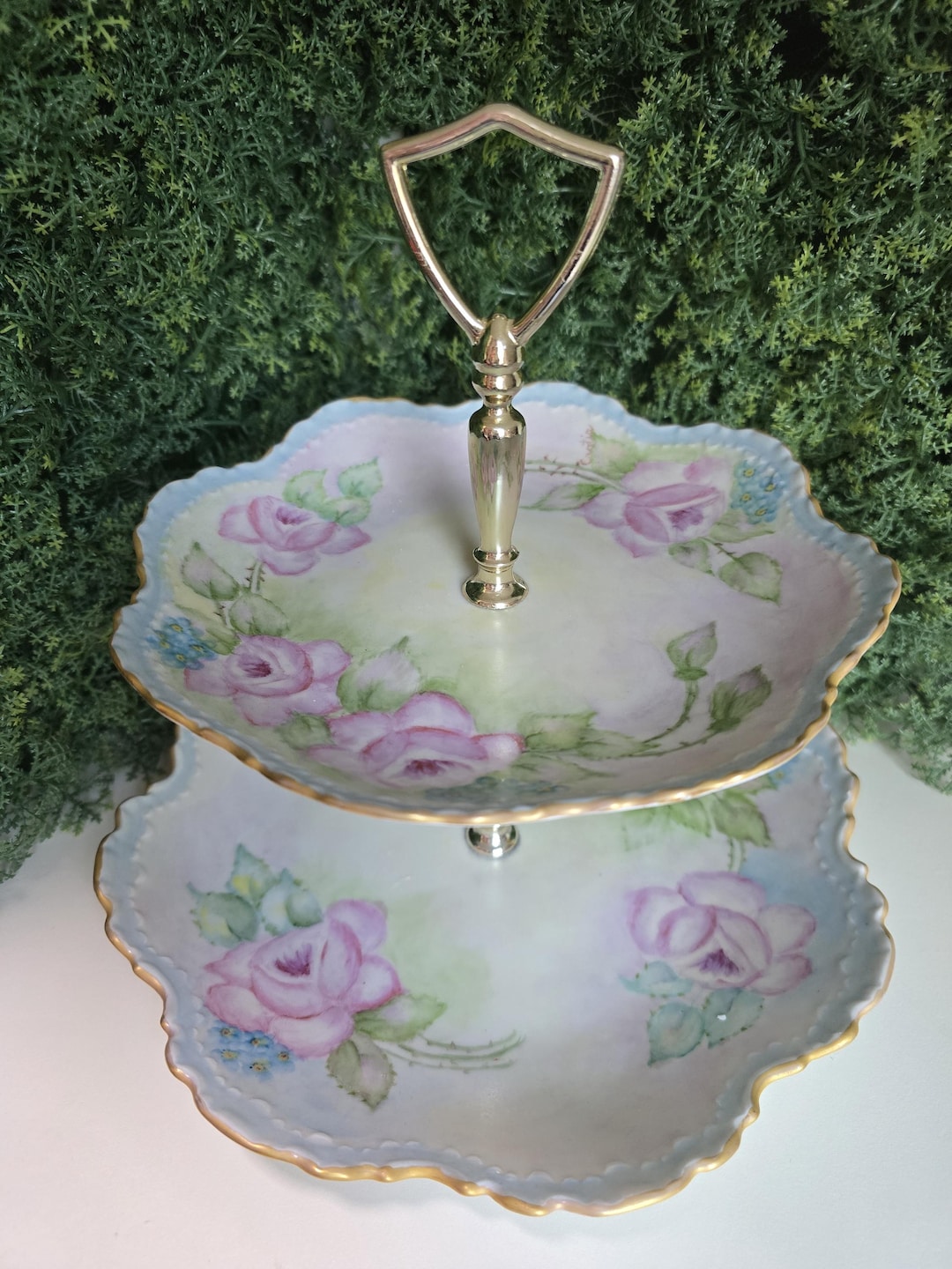 Vintage Hand-painted Spring Tea Set – 1960 Two-tier Tray & Scalloped ...