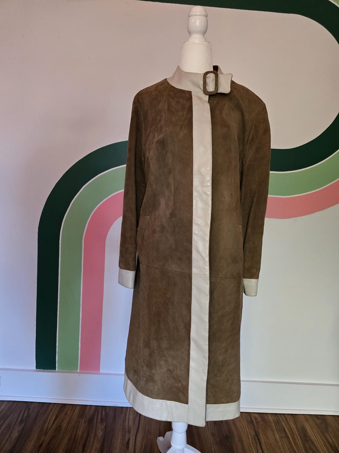 Vintage 1960s Suede Jacket With White Leather Trim | Long Brown Suede ...