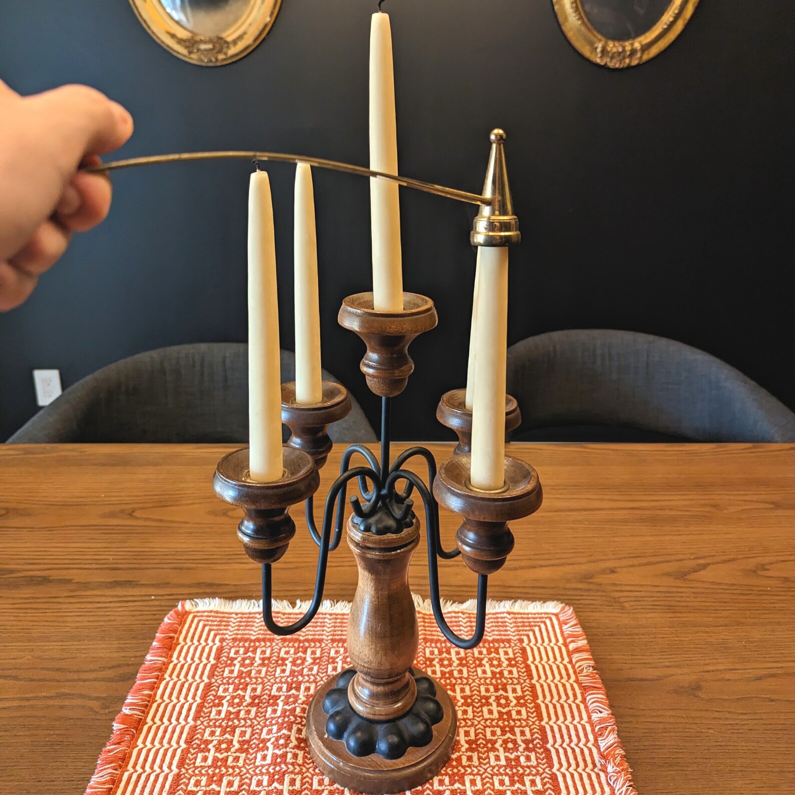 MCM 5 Candle Holder Candelabra Wood and Black Metal - Etsy
