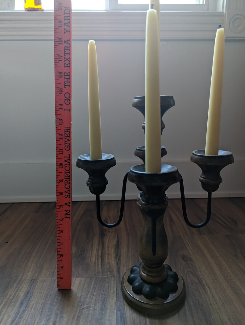 MCM 5 Candle Holder Candelabra Wood and Black Metal - Etsy